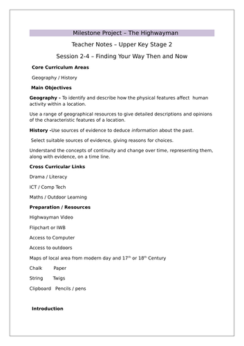 The Highwayman 8 Lesson Plans Overview | Teaching Resources