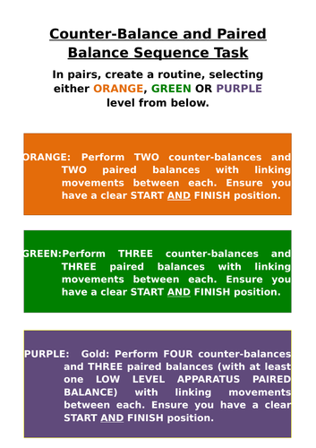 Counterbalance and Paired Balance Differentiation Worksheet (Gymnastics ...