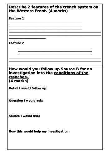 WW1 Medicine in the Trenches homework (Edexcel history 9-1) | Teaching ...