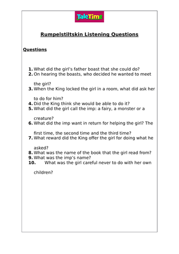 Listening + Writing fairy tale resource pack; Rumpelstiltskin Brothers ...