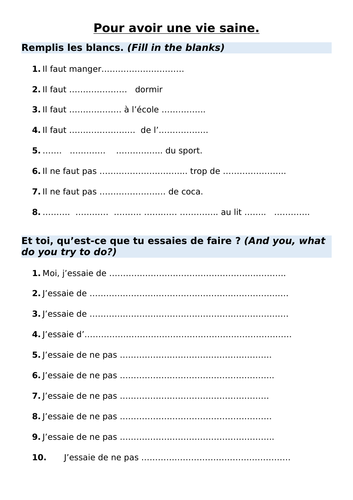 Une vie saine | Teaching Resources
