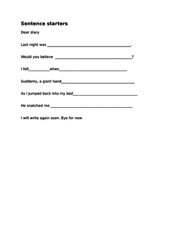 WAGOLL Sophie's diary entry and support sheets - The BFG | Teaching ...