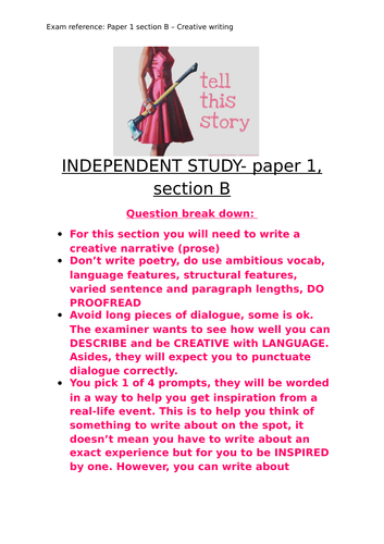 WJEC GCSE ENGLISH: CREATIVE WRITING independent study booklet ...