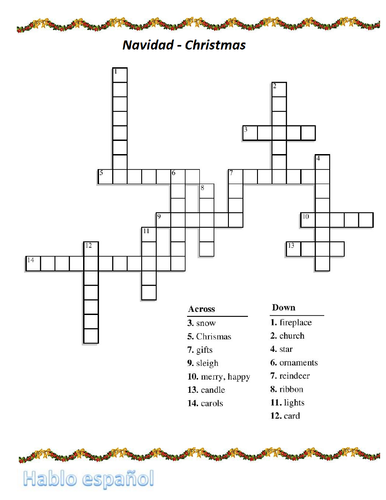 Spanish Crossword Navidad Christmas English clues and Picture Clues w ...