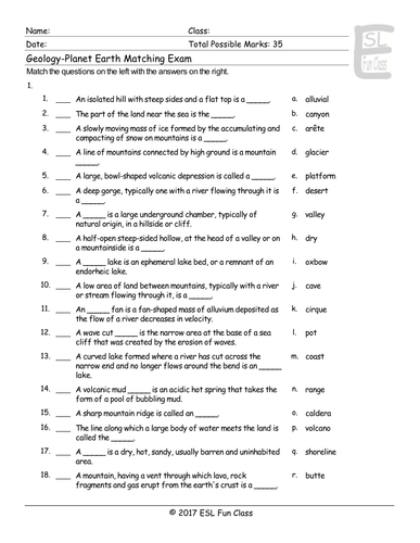 Geology-Planet Earth Matching Exam | Teaching Resources