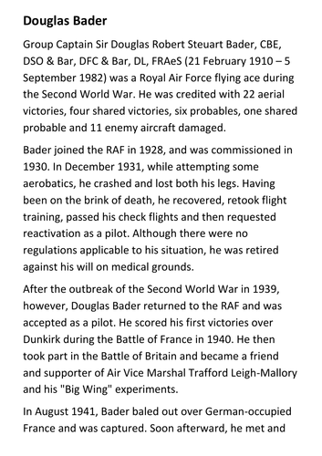Douglas Bader Handout | Teaching Resources