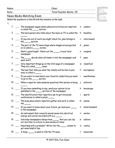 News Media Matching Exam | Teaching Resources