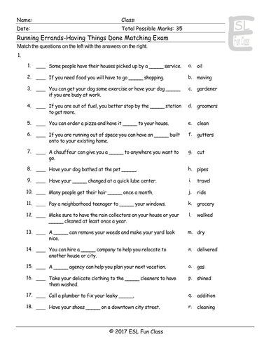 Running Errands-Having Things Done Matching Exam | Teaching Resources