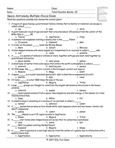 Space-Astronomy Multiple Choice Exam | Teaching Resources