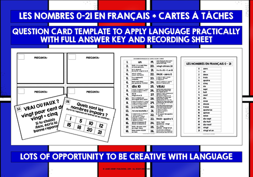 FRENCH NUMBERS 0-21 CHALLENGE CARDS | Teaching Resources