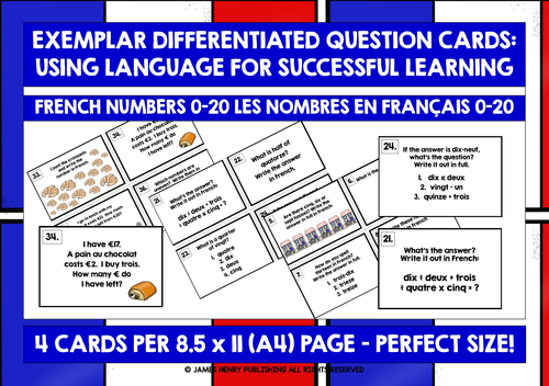 PRIMARY FRENCH NUMBERS 0-20 CHALLENGE CARDS | Teaching Resources
