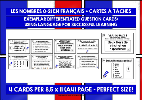 FRENCH NUMBERS 0-21 CHALLENGE CARDS | Teaching Resources