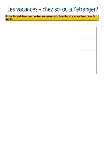 Les vacances: chez soi ou à l'étranger? Reading, speaking, translation ...