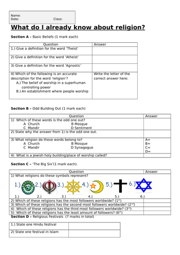 KS3 Baseline Assessment with DIRT tasks and Peer marking sheet ...