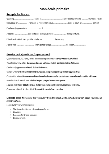 Quand j'étais petit et l'école primaire | Teaching Resources