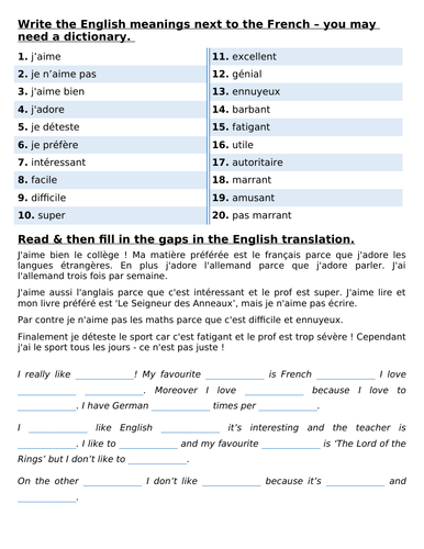 Les matières scolaires | Teaching Resources