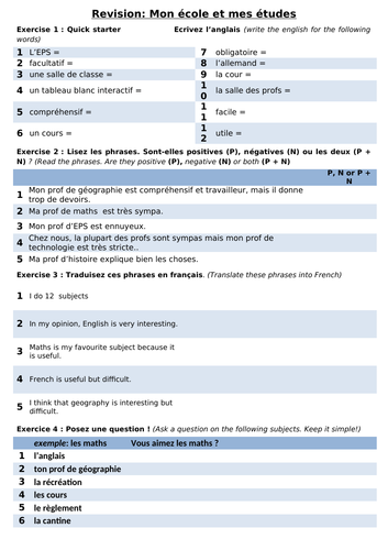 Ma vie scolaire et mes études | Teaching Resources