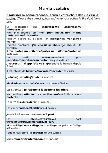 Ma vie scolaire et mes études | Teaching Resources