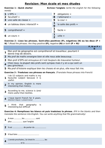 Ma vie scolaire et mes études | Teaching Resources
