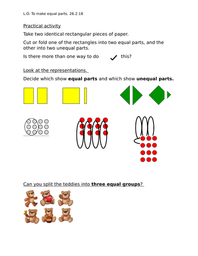 Making equal parts, an introduction to fractions for Year 2, worksheets ...