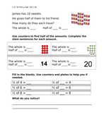 Identifying and finding a half, worksheets for 2 lessons, Year 2 ...