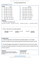 Dividing Standard Form Mastery Worksheet | Teaching Resources
