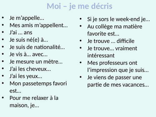 Je parle de moi | Teaching Resources