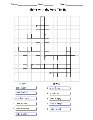 Spanish Crossword Idioms with the Verb TENER | Teaching Resources