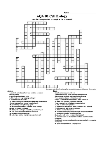 AQA B1 Cell Biology Crossword | Teaching Resources