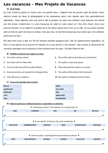 Mes prochaines vacances | Teaching Resources