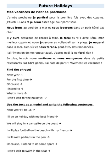 Mes prochaines vacances | Teaching Resources
