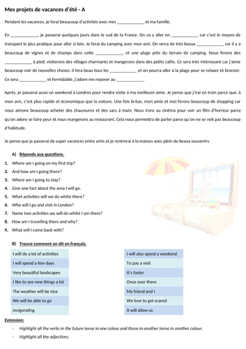 Mes prochaines vacances | Teaching Resources