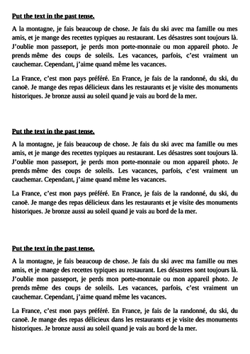 Mes dernières vacances | Teaching Resources