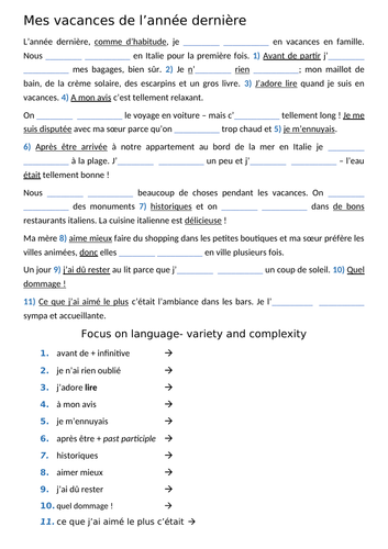 Mes dernières vacances | Teaching Resources