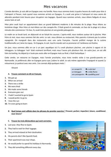 Mes dernières vacances | Teaching Resources