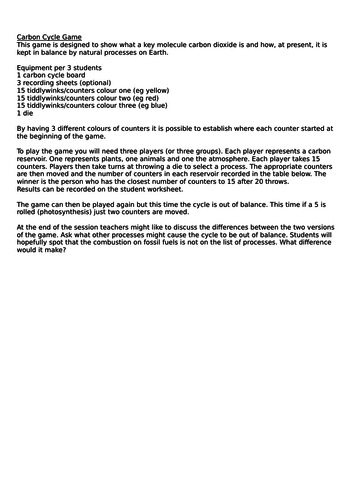 Carbon Cycle Game | Teaching Resources