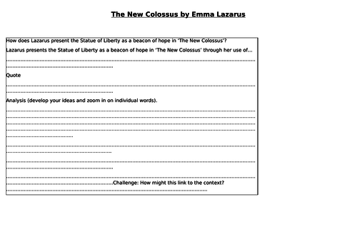 The New Colossus - unseen poetry | Teaching Resources