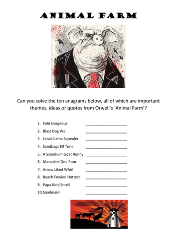 Animal Farm wordsearch and anagrams | Teaching Resources