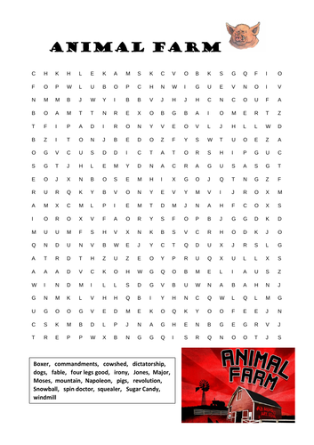 Animal Farm wordsearch and anagrams | Teaching Resources