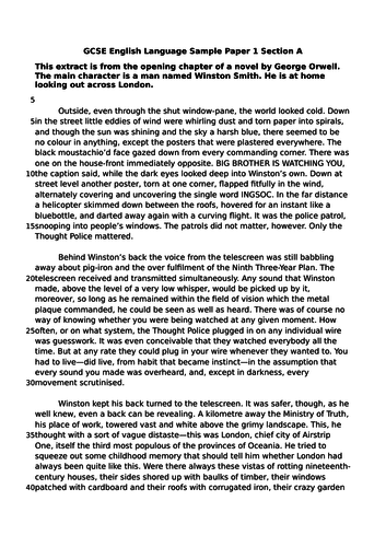 AQA GCSE Language Paper 1 Section A 1984 and Catcher in the Rye Sample ...