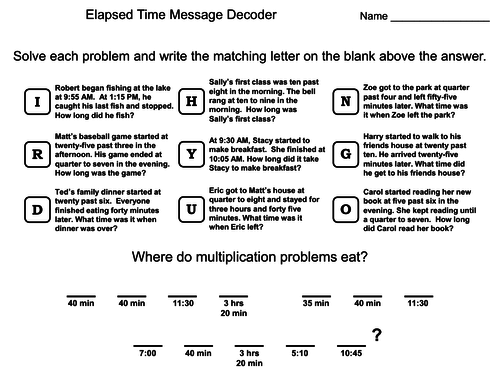 Elapsed Time Activity: Math Message Decoder | Teaching Resources