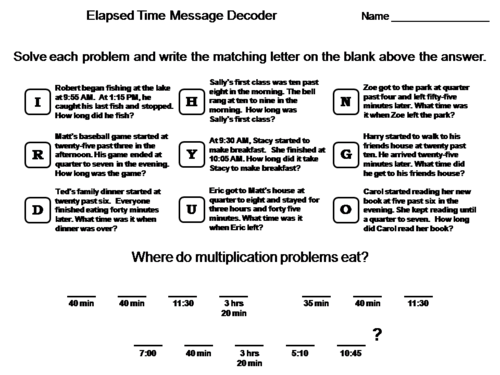 Elapsed Time Activity: Math Message Decoder | Teaching Resources