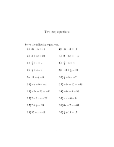 Two-step equations worksheet (with solutions) | Teaching Resources
