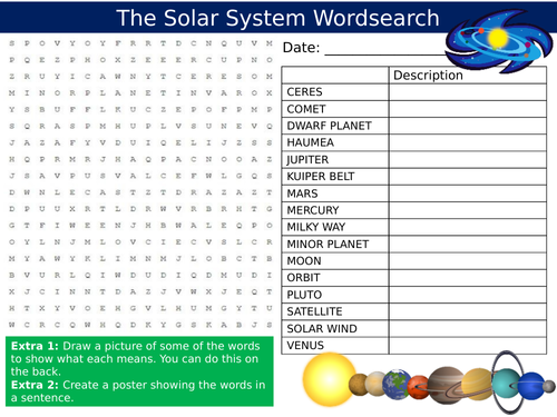The Solar System Wordsearch Puzzle Sheet Keywords Settler Starter Cover ...