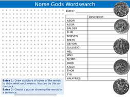 2 x Norse Viking Gods Wordsearch Puzzle Sheets Keywords Settler Starter Cover Lesson Mythology ...