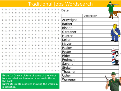 Traditional Jobs Wordsearch Puzzle Sheet Keywords Settler Starter Cover ...