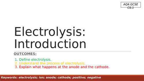KS4 New GCSE 9-1: Electrolysis Lesson 1 | Teaching Resources KS4 New GCSE 9-1: Electrolysis Lesson 1 | Teaching Resources