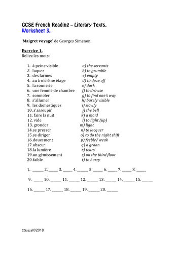 French GCSE – Higher Tier - French Literature – Reading Comprehensions ...