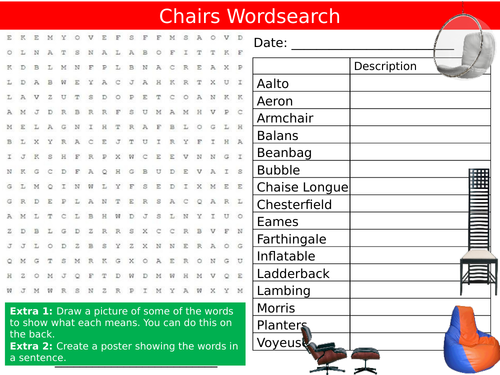 Famous Chair Design Wordsearch Puzzle Sheet Keywords Settler Starter ...