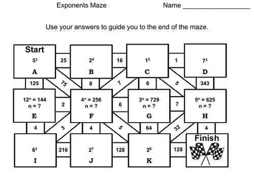Exponents: Math Maze | Teaching Resources